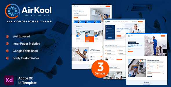 AirKool - Air Conditioning & Heating Company XD Website Design Template by venusweb